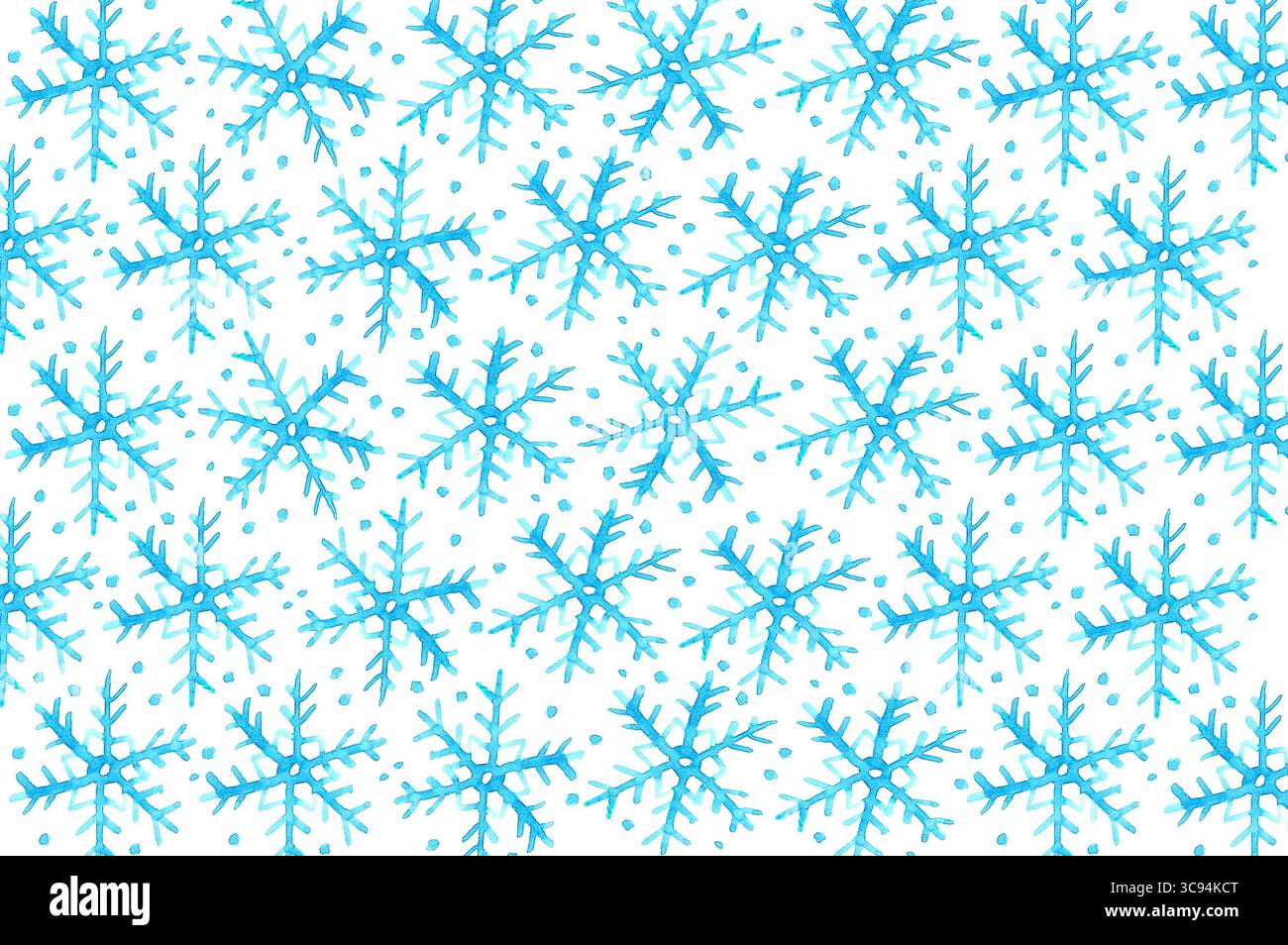 Pattern of snowflakes. Blue on a white background. Watercolor ...
