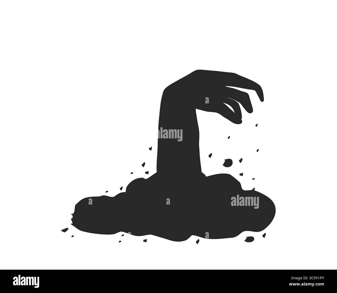 Spooky zombie hand silhouette rising from the ground on Halloween night ...