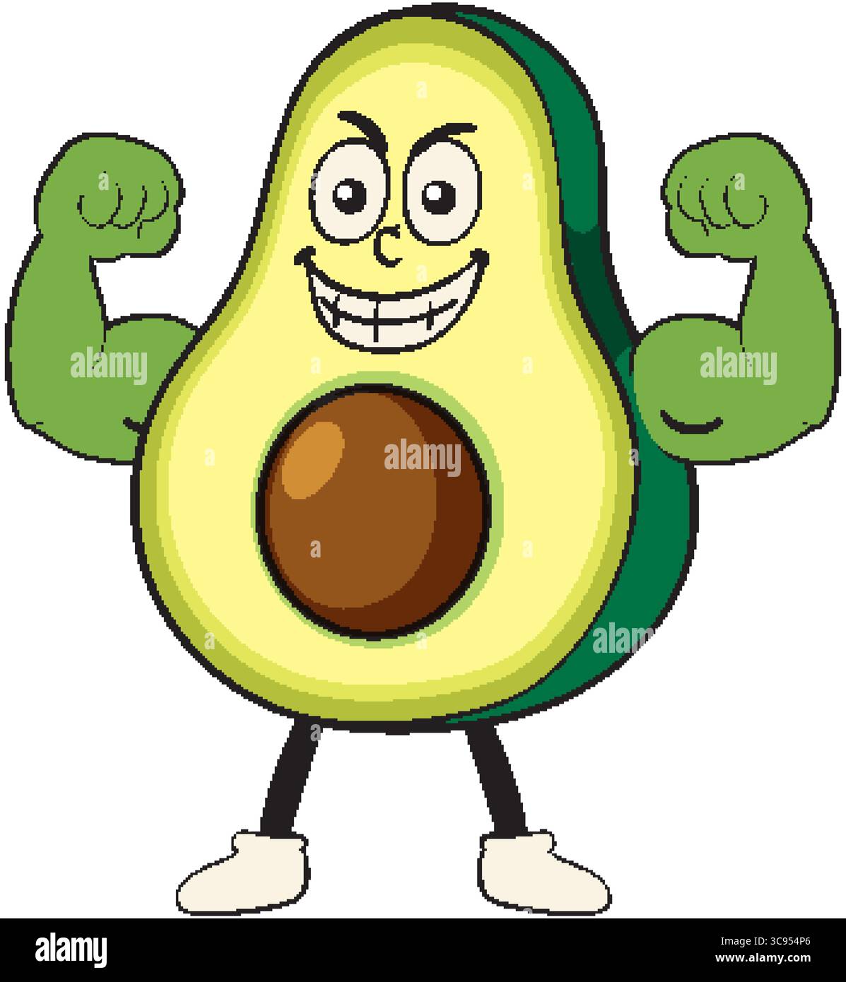 Vector illustration of a smiling avocado character with muscular arms ...