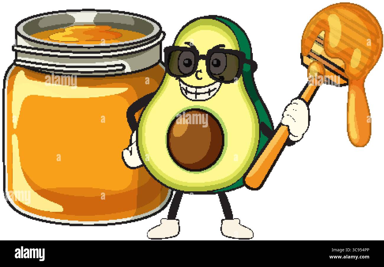 Playful vector illustration of a smiling avocado character holding a ...
