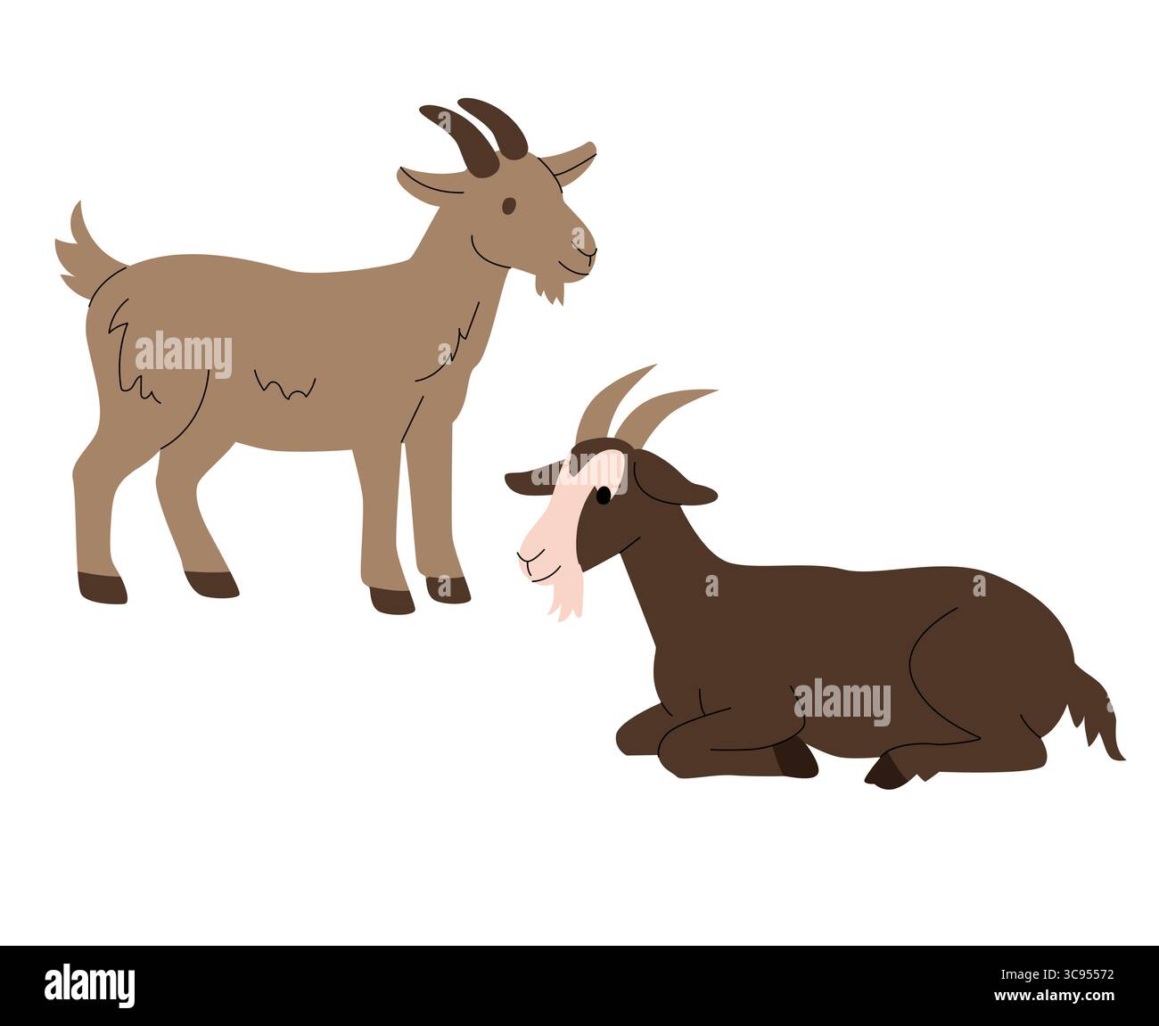 Flat illustration of two goats in different poses, one standing and one ...