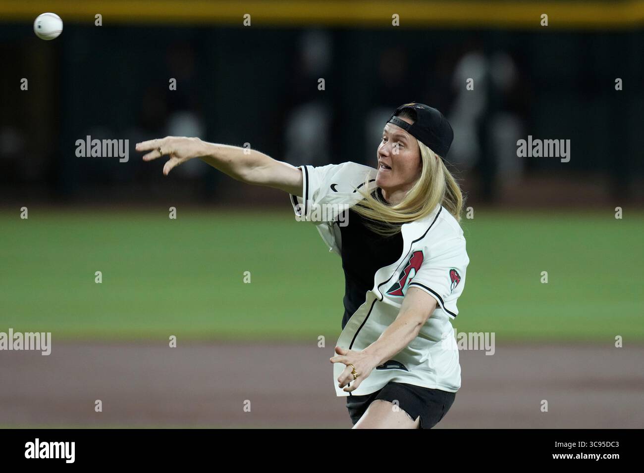 WNBA basketball player for the Phoenix Mercury Sami Whitcomb throws out ...