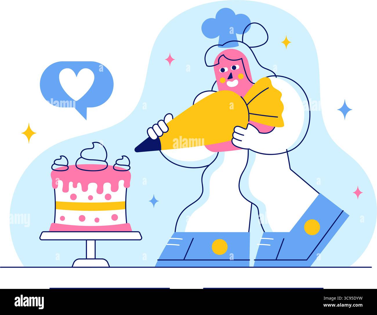 Vector Illustration of a Confectioner Chef Wearing an Apron While ...