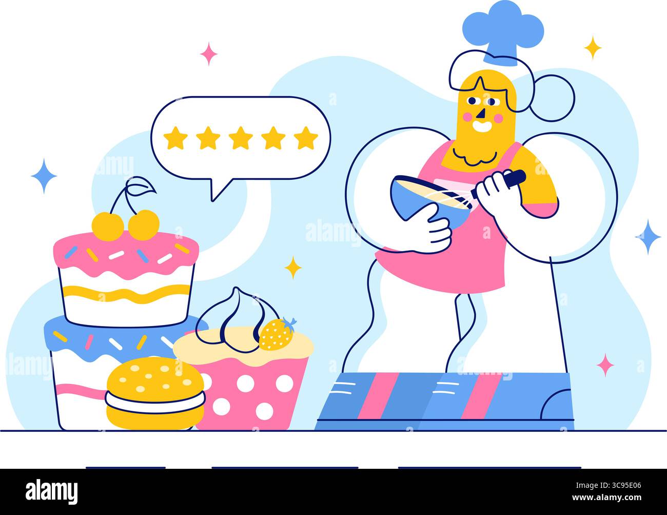 Vector Illustration of a Confectioner Chef Wearing an Apron While ...