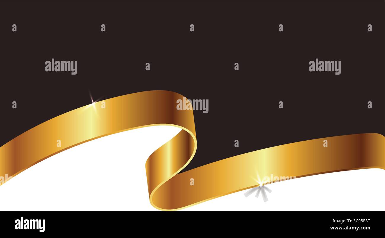 Elegant Shiny Gold Ribbon Curve on Black and White Background – Luxury ...