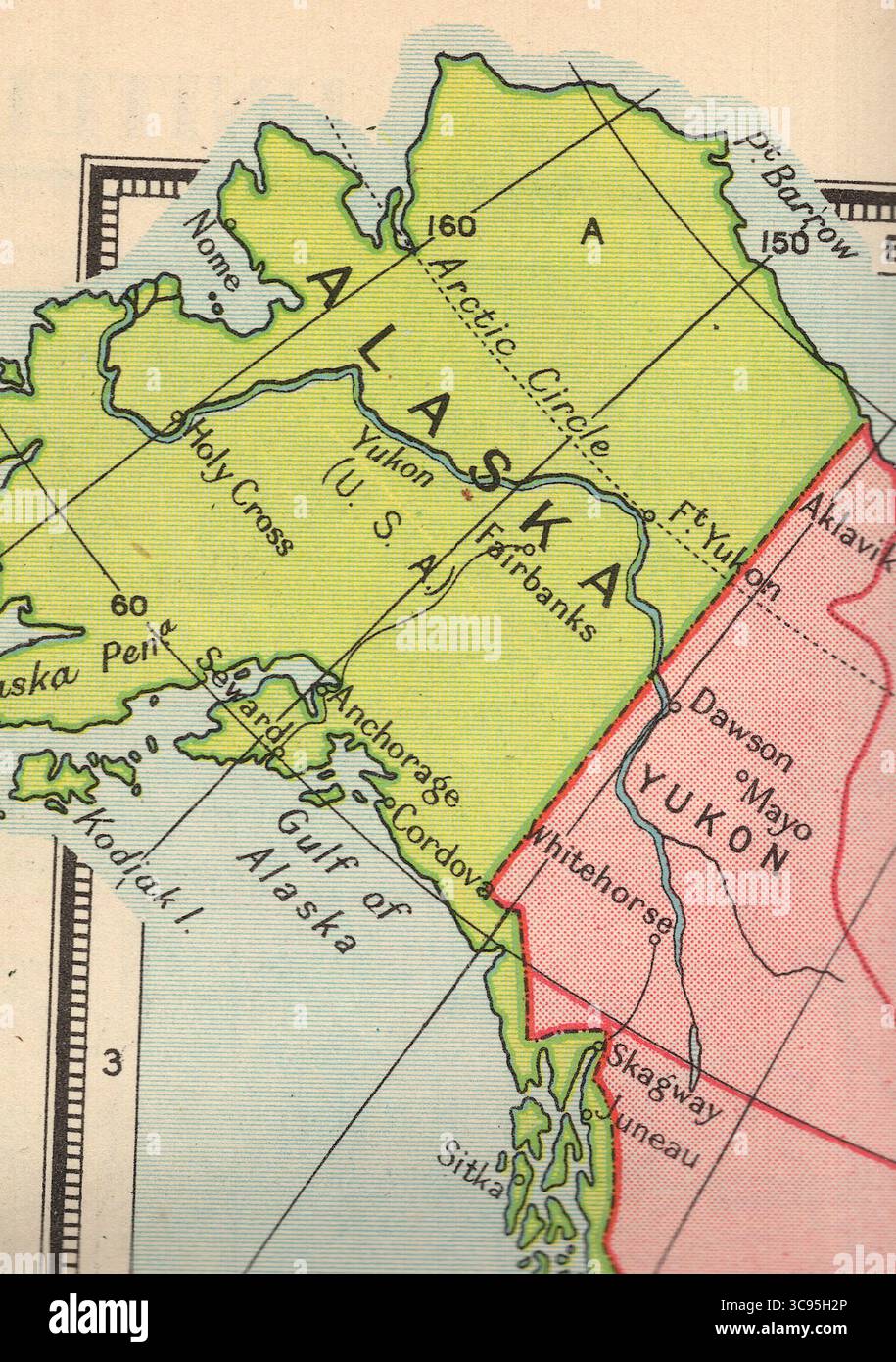 A vintage mid 20th century map of Canada showing Yukon and Alaska Stock ...