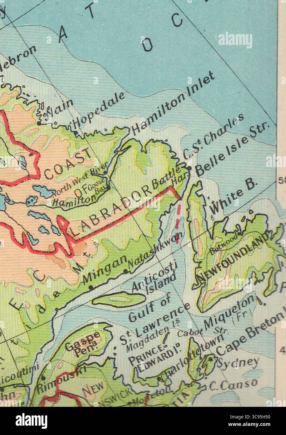 A vintage mid 20th century map of Canada showing the state of Labrador ...