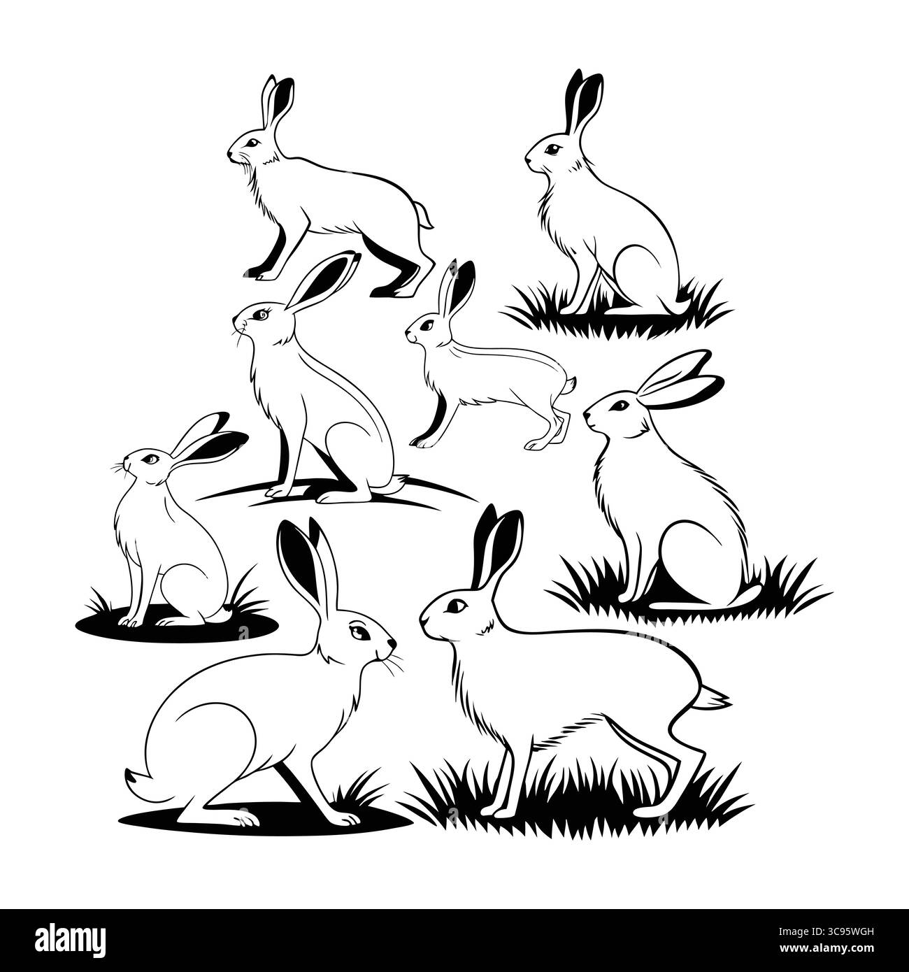 Cartoon rabbit poses hare Stock Vector Images - Alamy