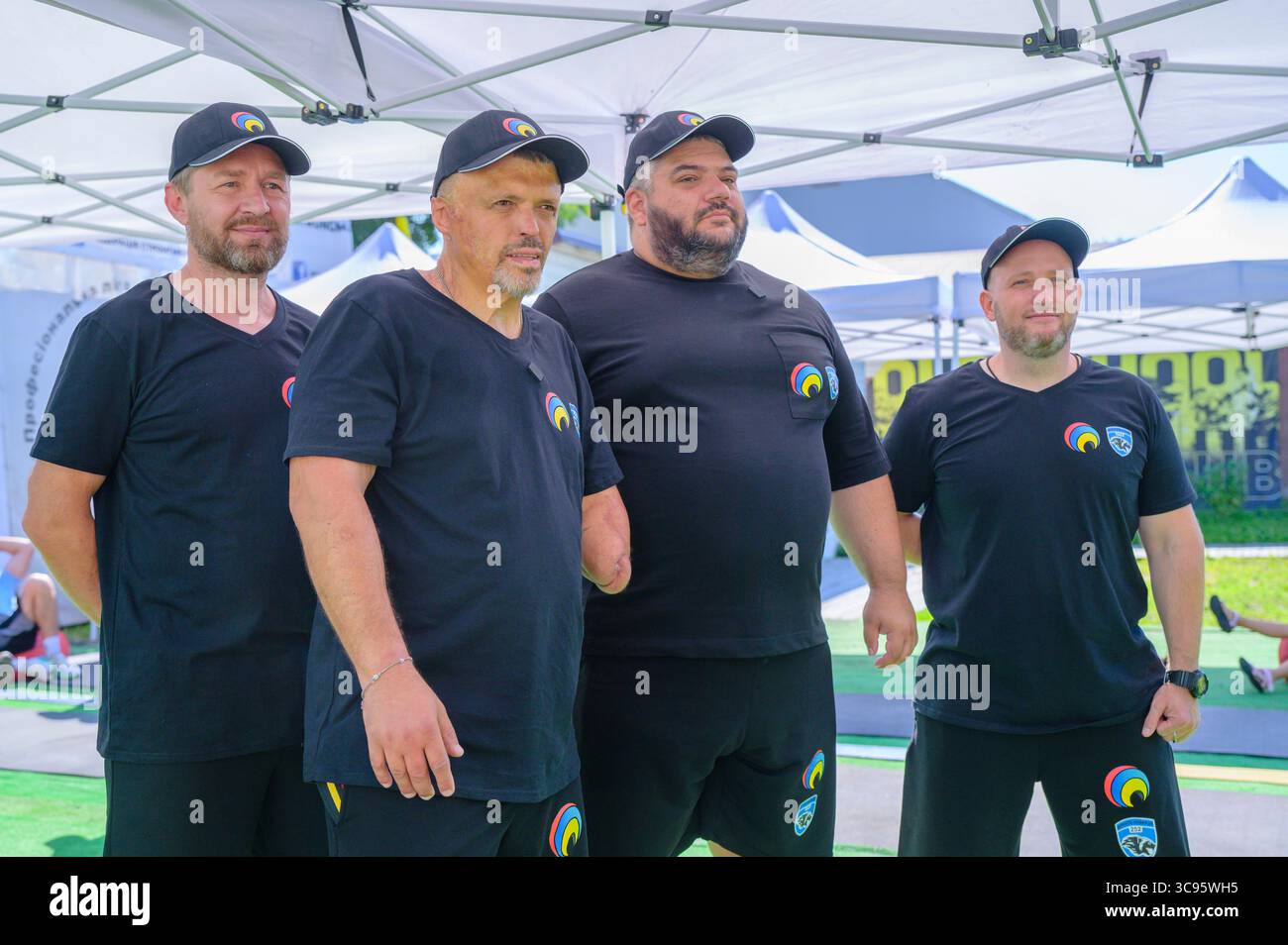Kyiv, Ukraine - 2d August, 2025: Four Ukrainian war veterans wearing ...