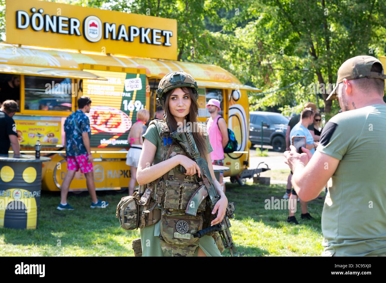 Kyiv, Ukraine - 2d August, 2025: Ukrainian woman wearing helmet and ...