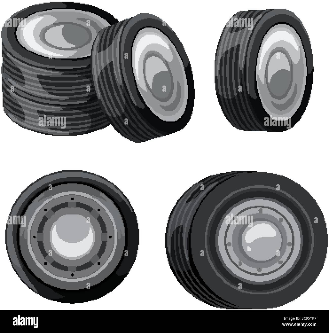 Detailed vector illustration of car tires in different perspectives ...