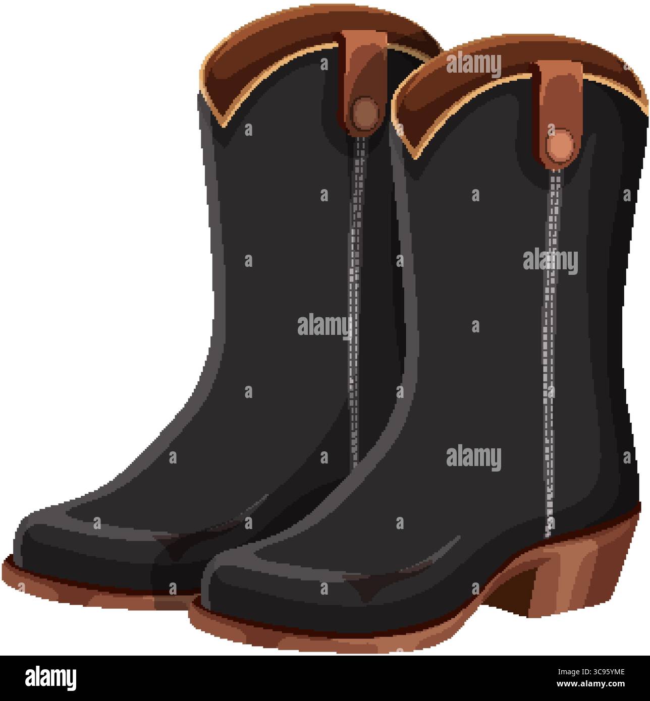 Vector illustration of black cowboy boots with brown accents ...