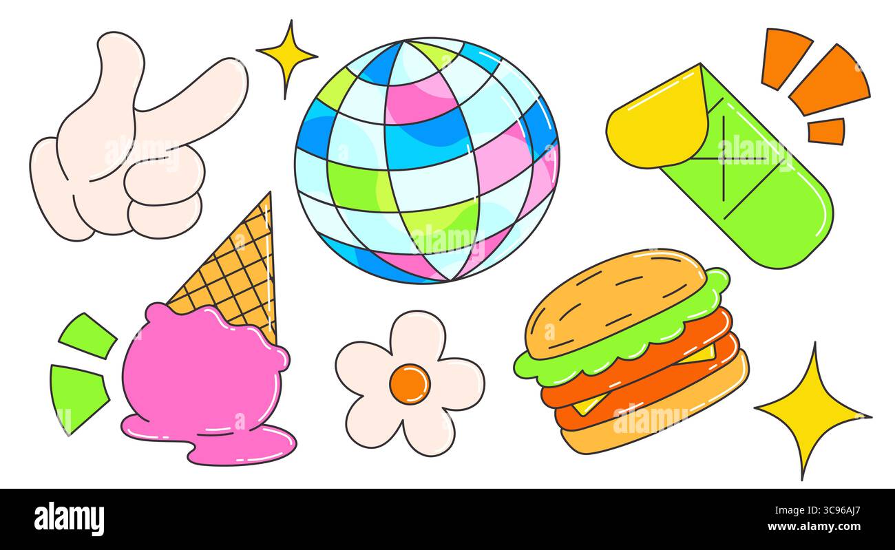 Groovy retro sticker party Cut Out Stock Images & Pictures - Alamy