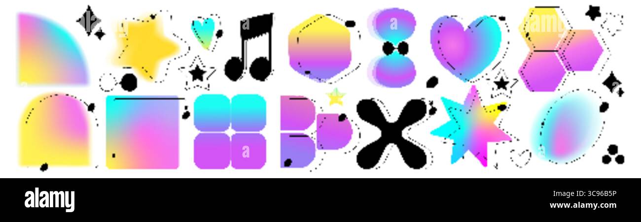 Y2k vibrant gradient shapes and symbols with rainbow colors - hearts ...