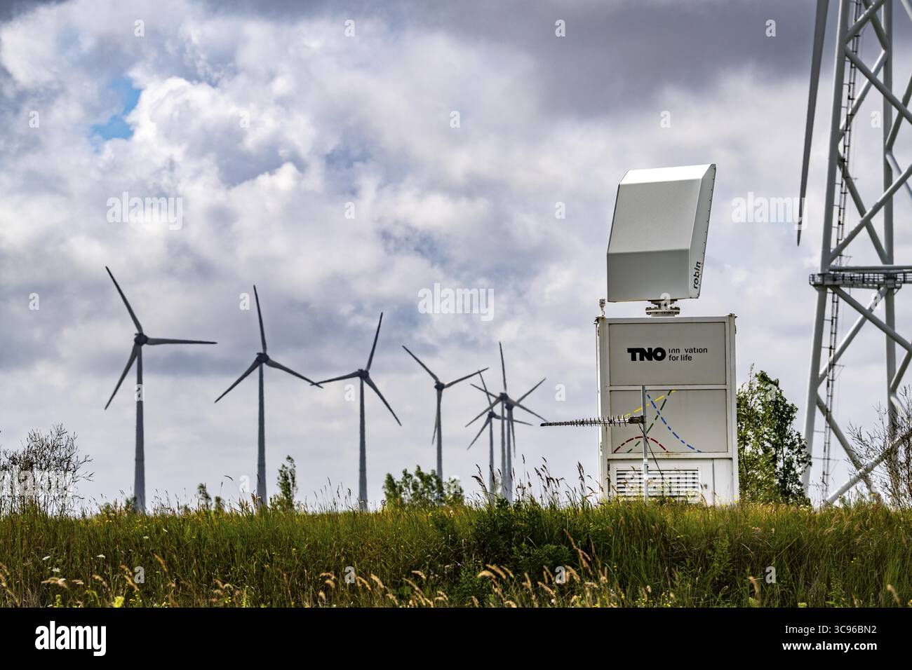 Wind farm in Eemshaven, radar system of the Dutch manufacturer Robin ...