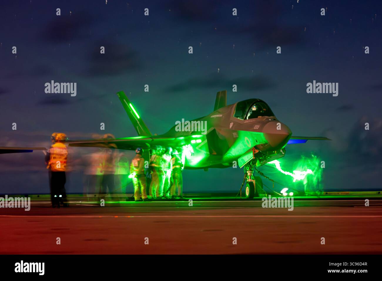 Handout photo issued by the Royal Navy of an F-35B Lightning II being ...