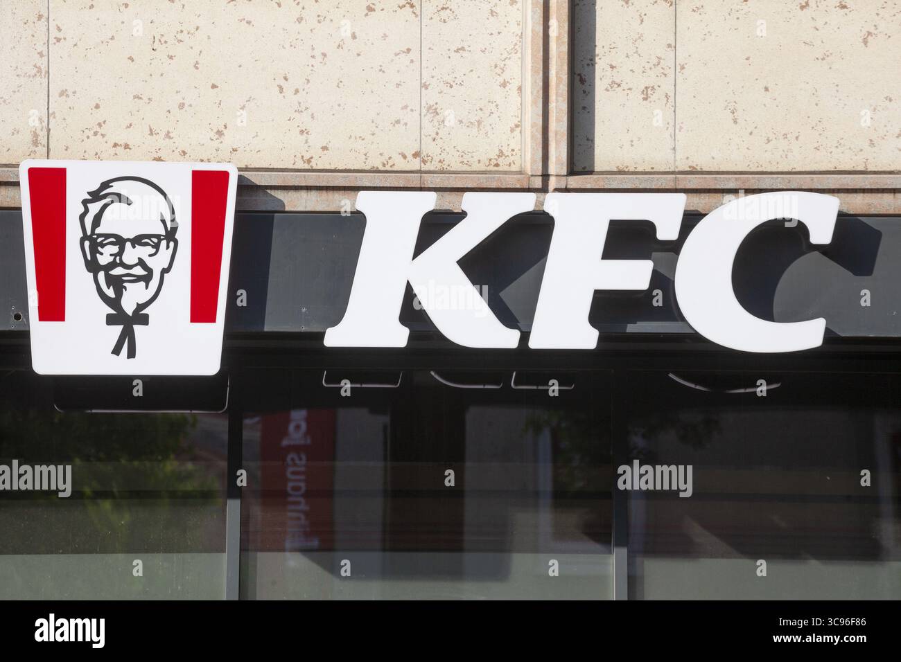 Logo KFC Kentucky Fried Chicken fast food restaurant with image of ...