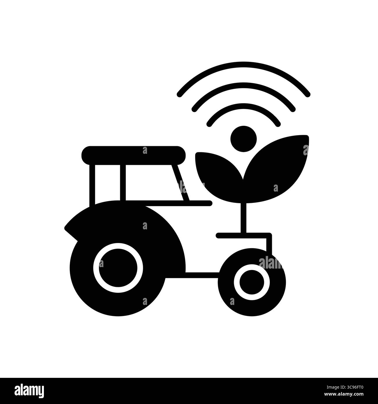This black icon features a tractor alongside a plant growth symbol ...