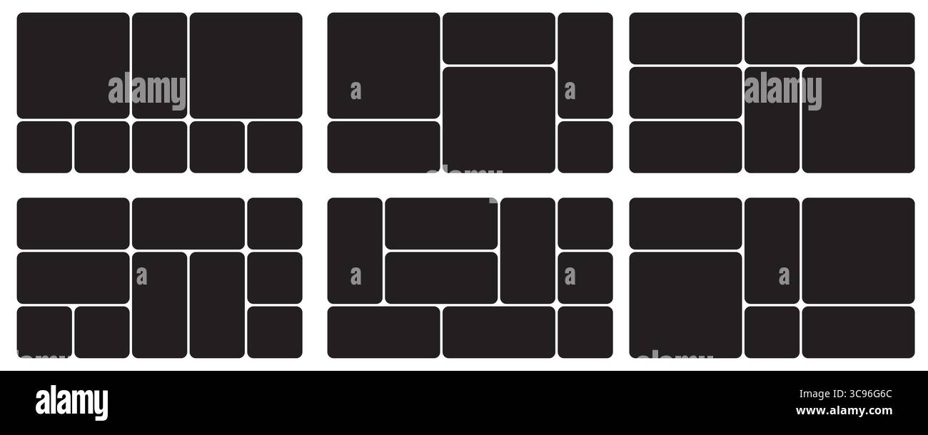 Bento grid vector horizontal layouts. Geometric tiles pattern for photo collage, website layout ...