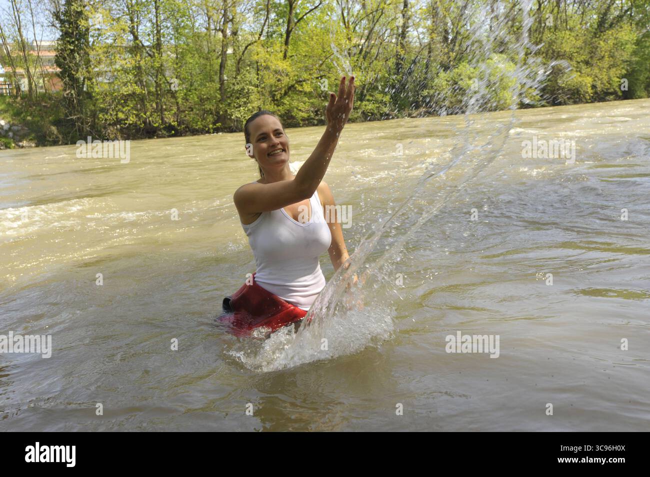 bathing in the wild river water as an outdoor sport bathing in the wild ...