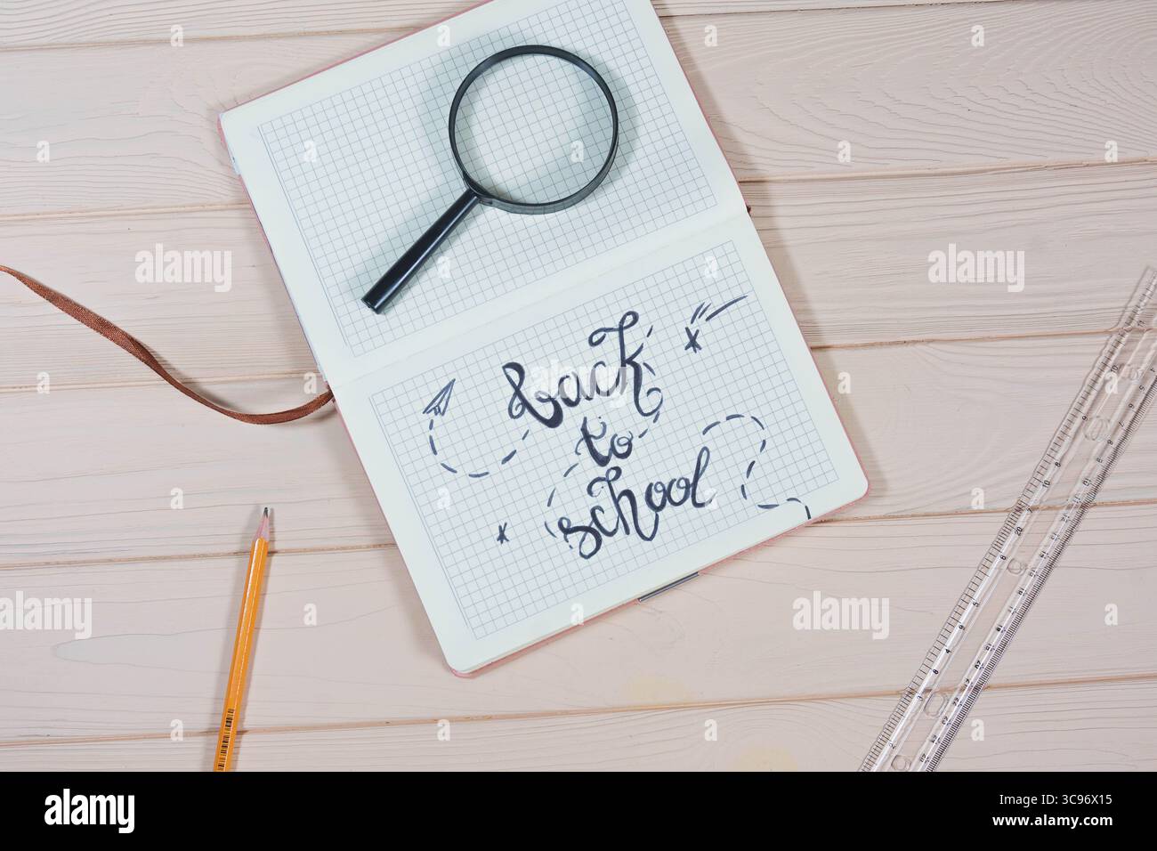 Back to School Notebook with Handwritten Message and School Supplies ...