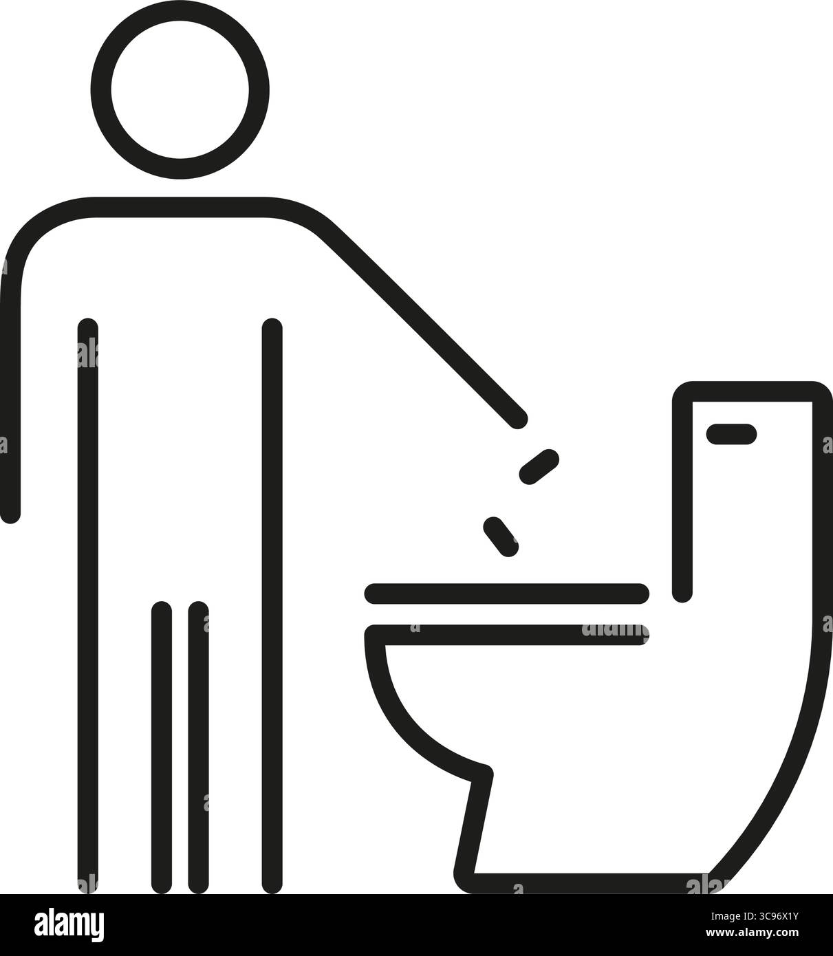 Toilet Waste Disposal WC Line Icon. Person Throwing Trash into Toilet ...