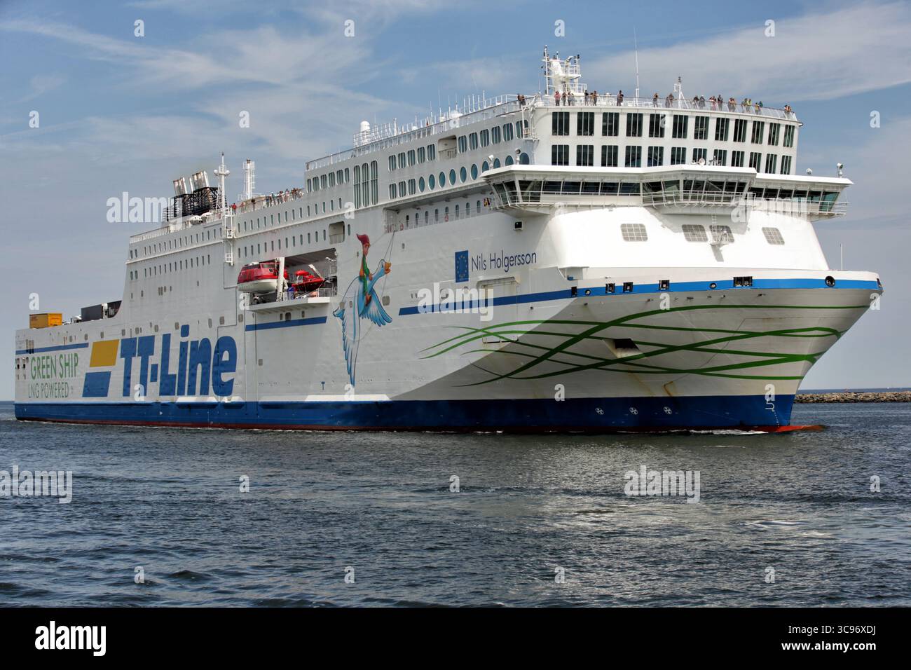 Baltic Sea, Germany - 11 July 2023: View of the TT-Line ferry, a beacon ...