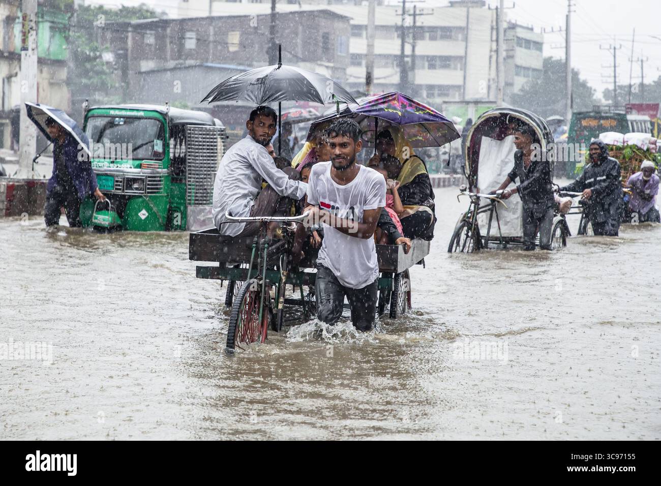 Chattogram, Bangladesh - 05 August 2023: View of a street submerged in ...