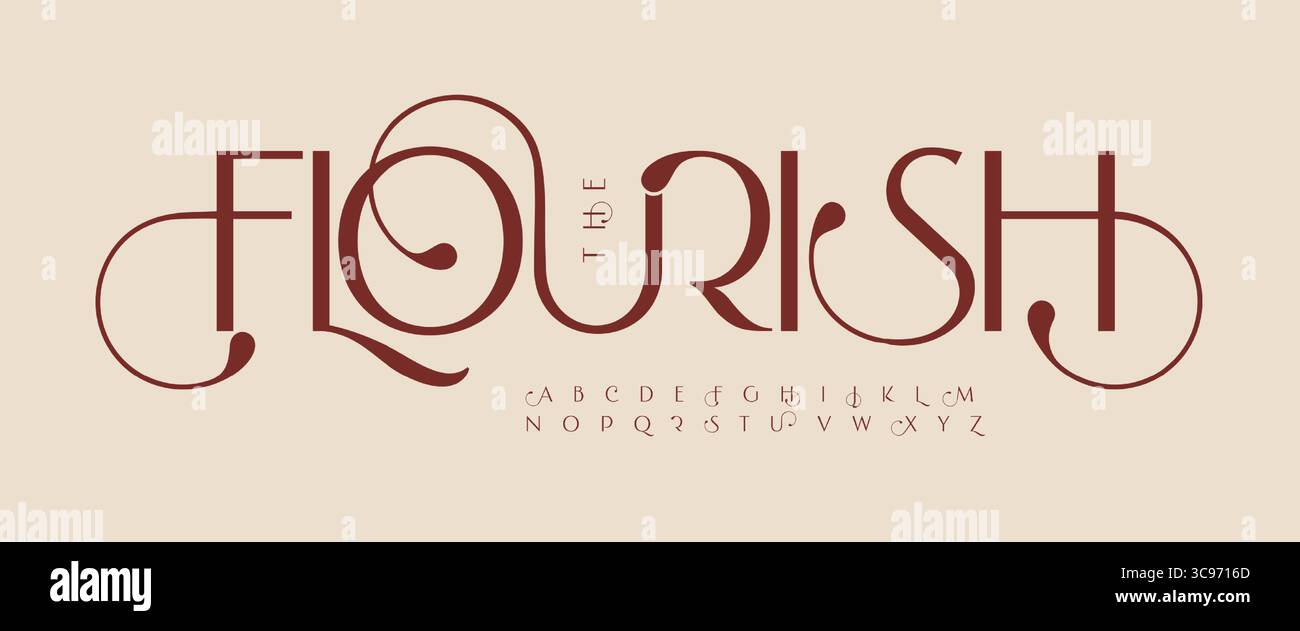 Elegant calligraphy alphabet, decorative swash font, romantic script ...