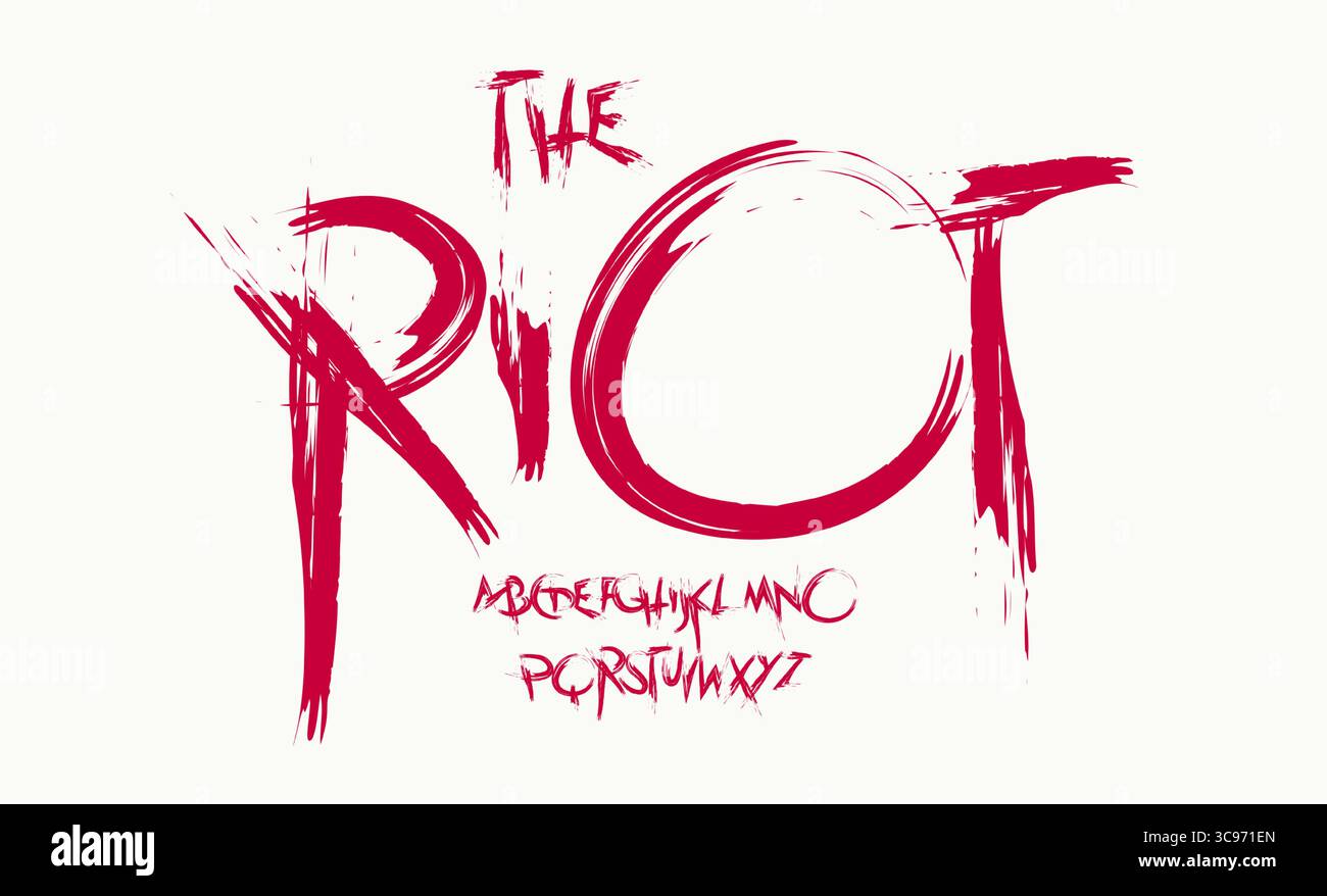 Grunge brush alphabet, scratchy textured font, rebellious horror ...