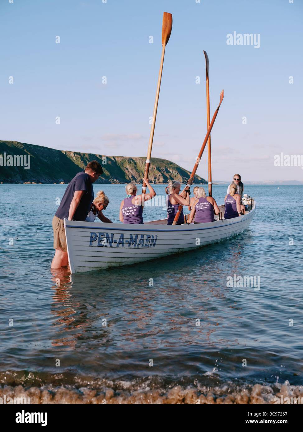 St Goran Rowing Club and rowing gig at Gorran Haven, Cornwall England ...