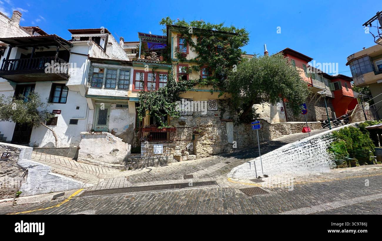 Traditional houses in the historic Panagia district of Kavala, Greece ...