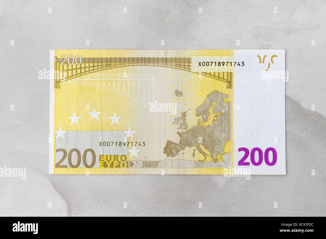 Close-up of 200 Euro Banknote with European Map and Bridge Stock Photo ...