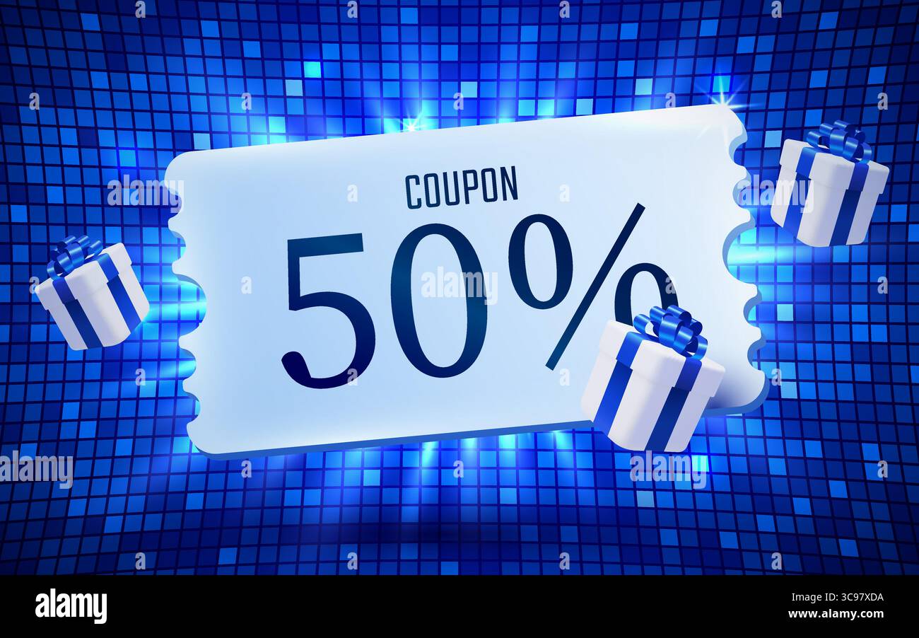 3d coupon with present boxes. Special giveaway voucher, percentage off ...
