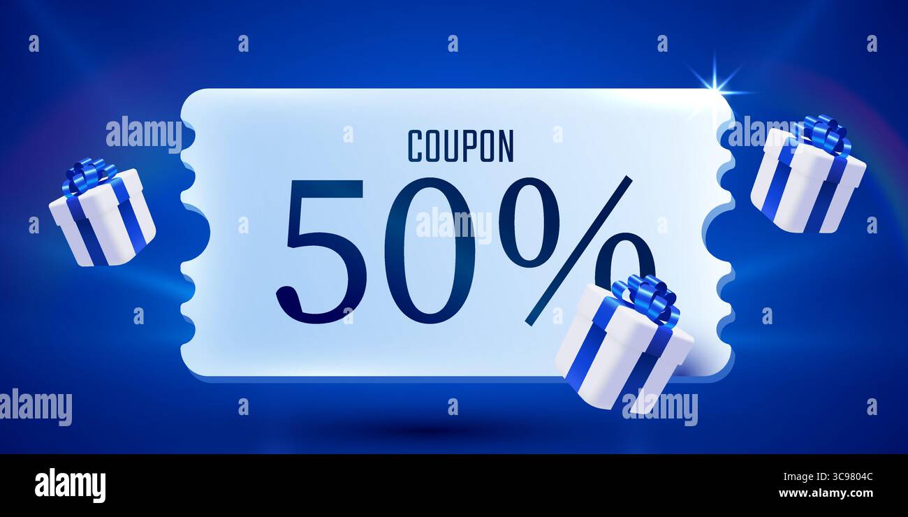 3d coupon with present boxes. Special giveaway voucher, percentage off ...