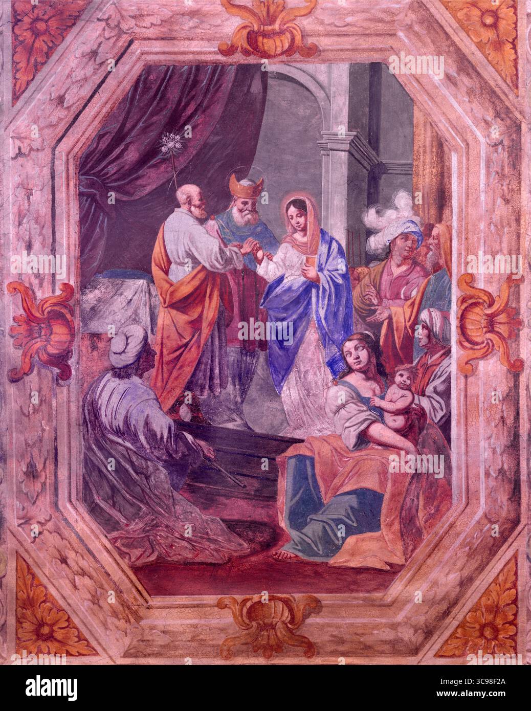 PIACENZA, ITALY - MAY 19, 2025: The baroque fresco of Wedding of St ...