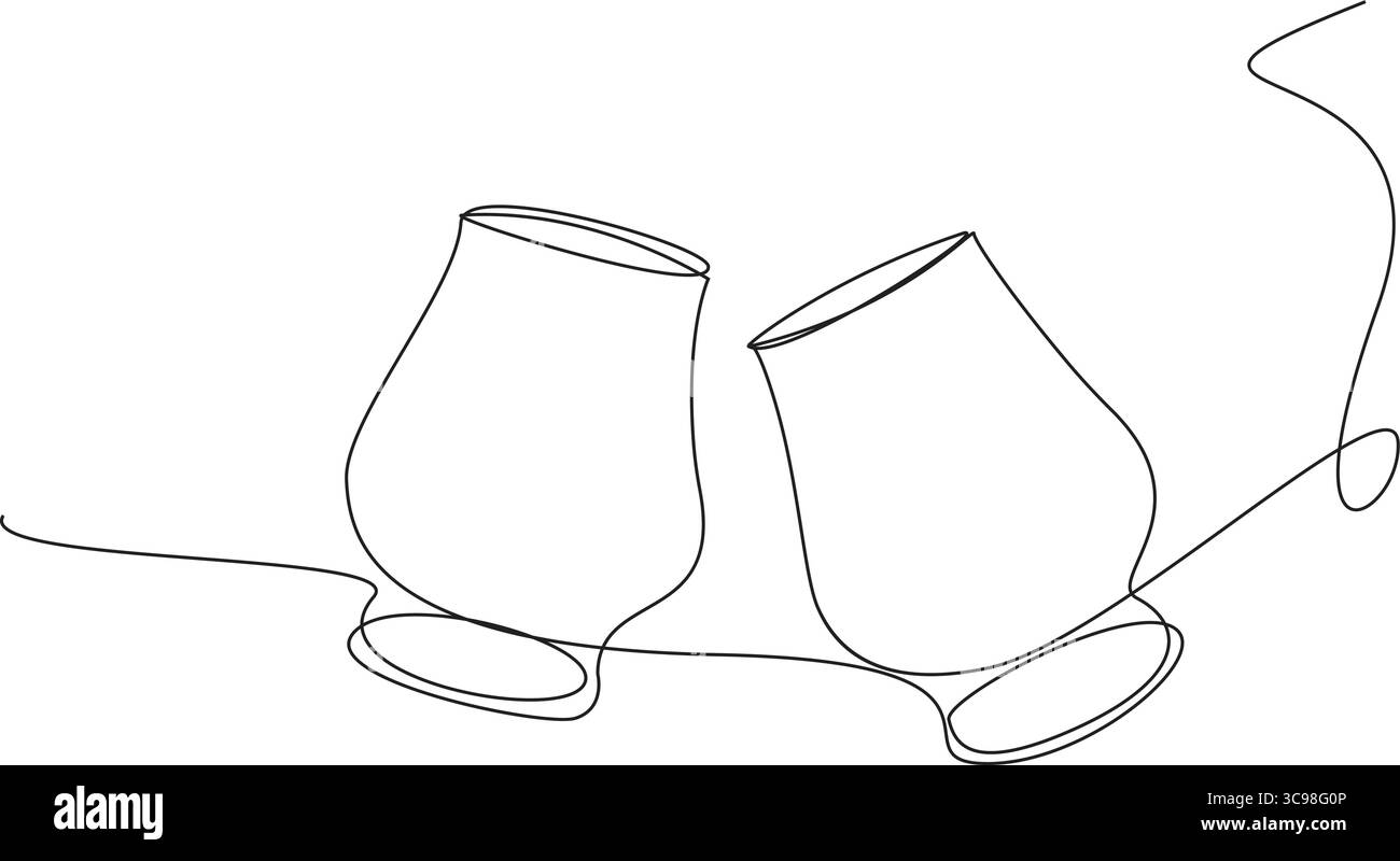 Continuous Line Drawing of Champagne Glasses Black Sketch on White ...
