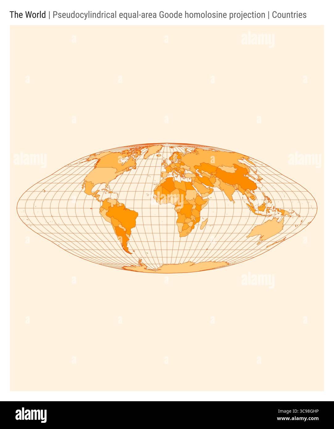 World Map. Pseudocylindrical equal-area Goode homolosine projection ...