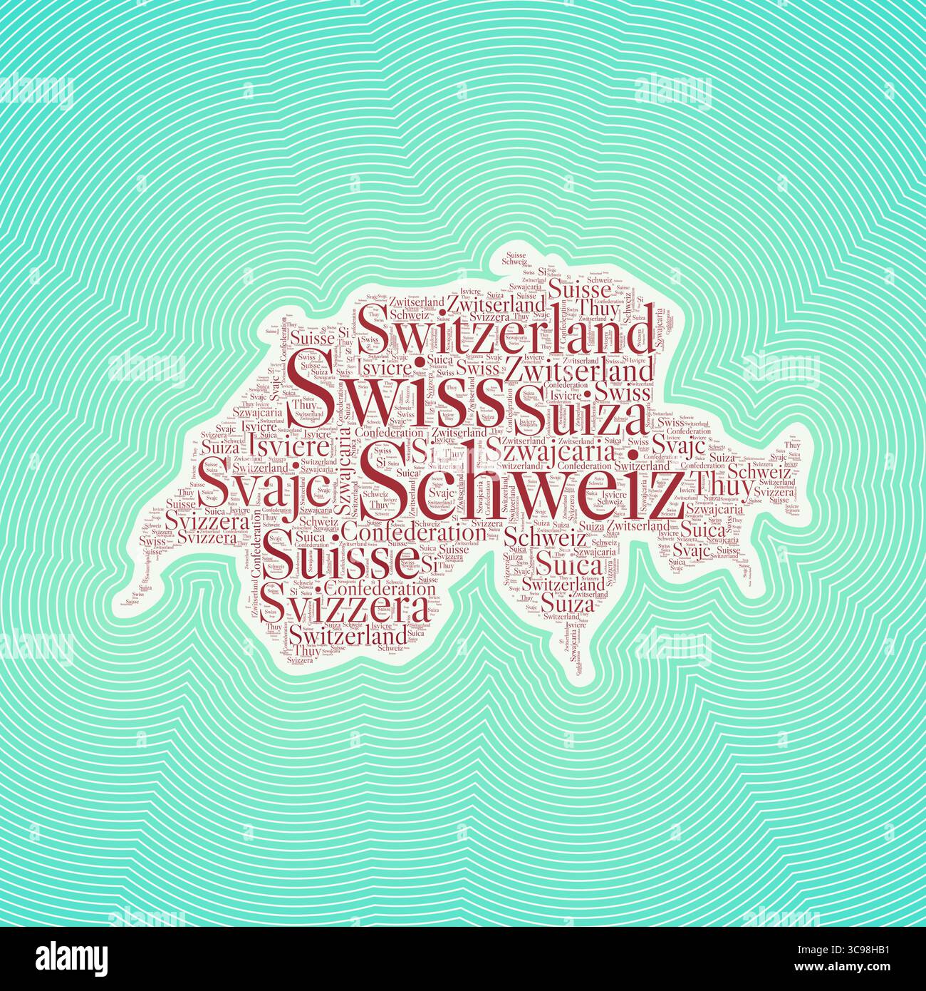 Switzerland shape formed by country name in multiple languages ...