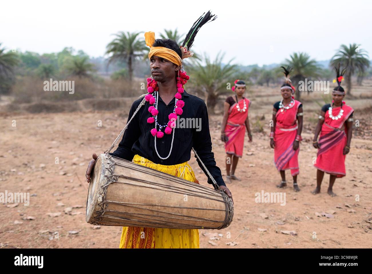 Villagers from Jungle Maria tribe in beautiful traditional costumes ...