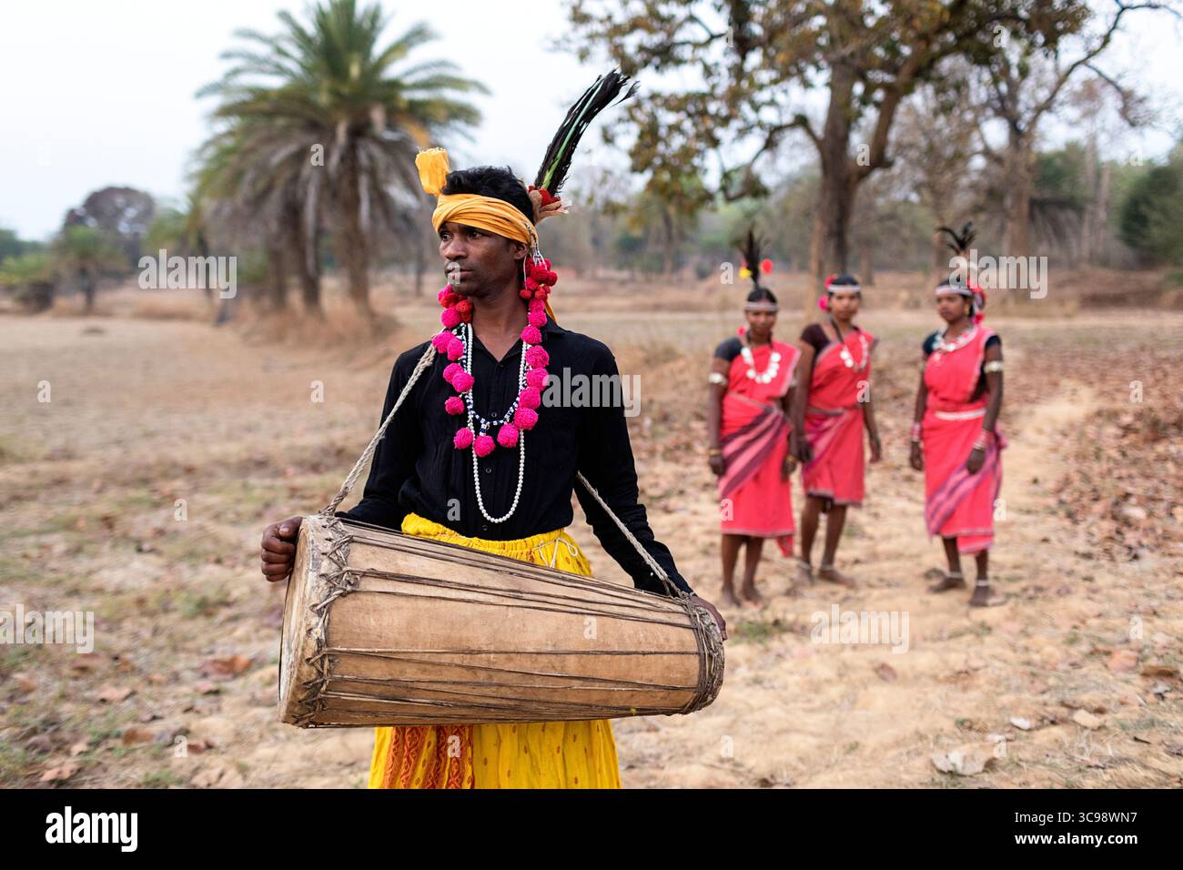 Villagers from Jungle Maria tribe in beautiful traditional costumes ...
