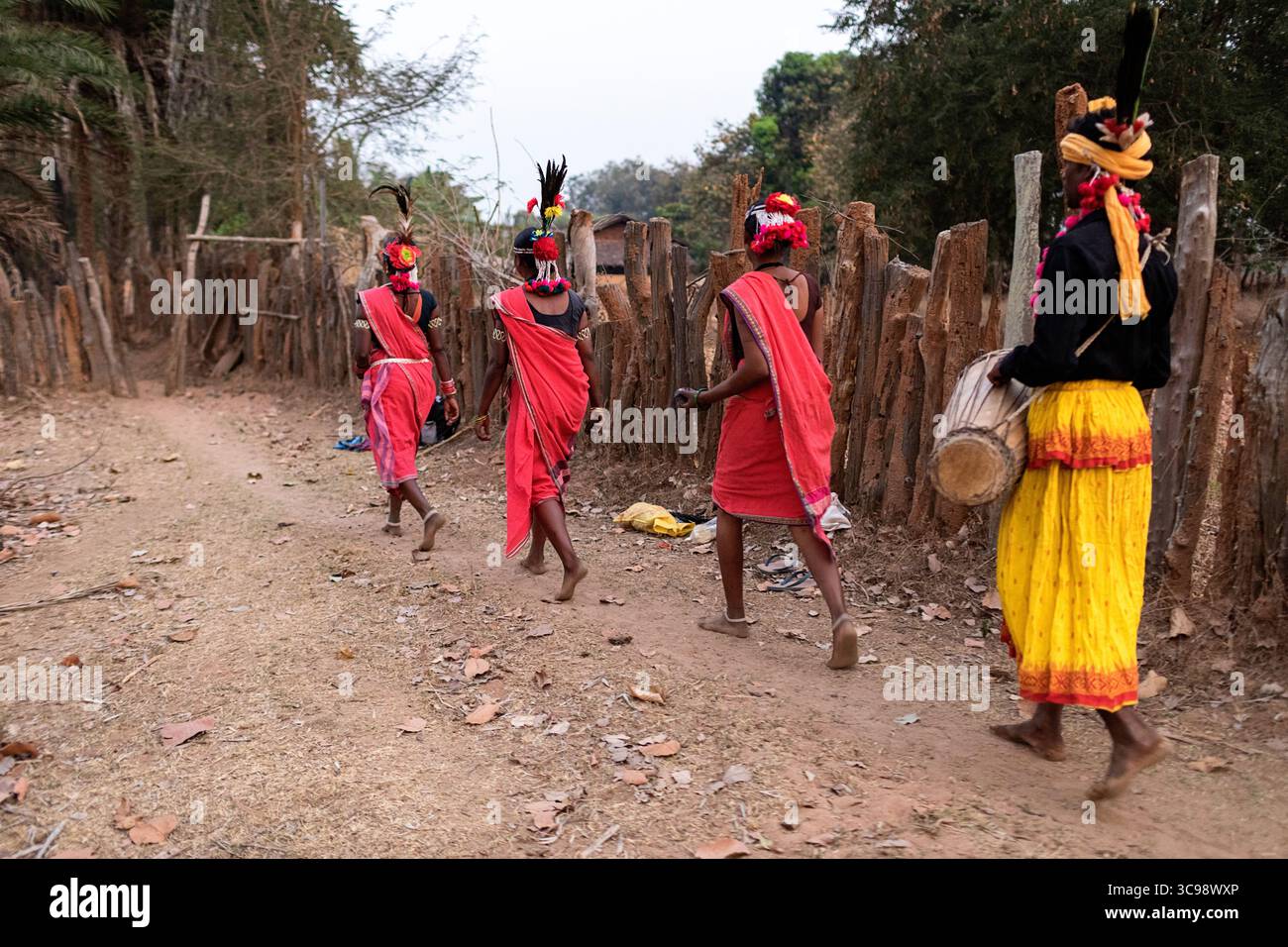 Villagers from Jungle Maria tribe in beautiful traditional costumes ...