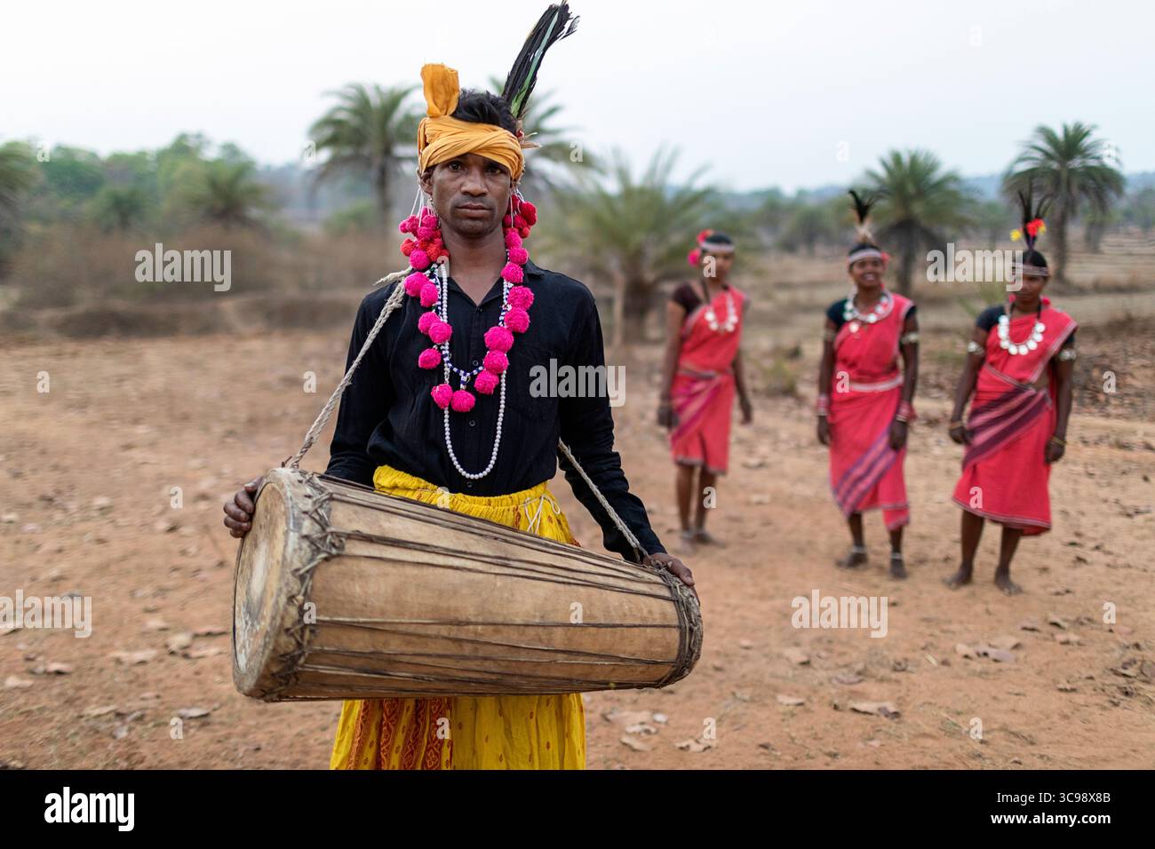 Villagers from Jungle Maria tribe in beautiful traditional costumes ...