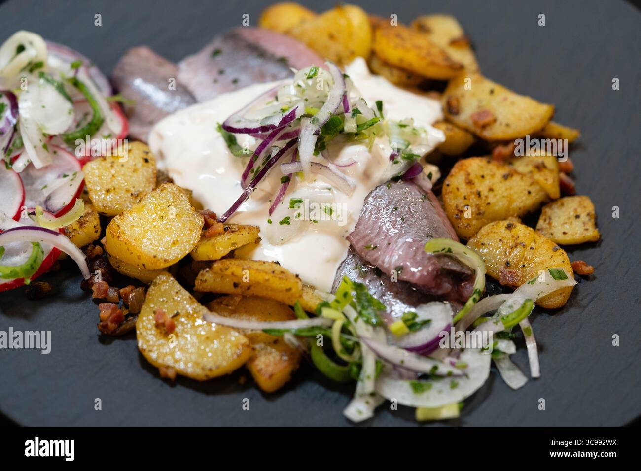 delicious fish fillet with side dishes Stock Photo - Alamy