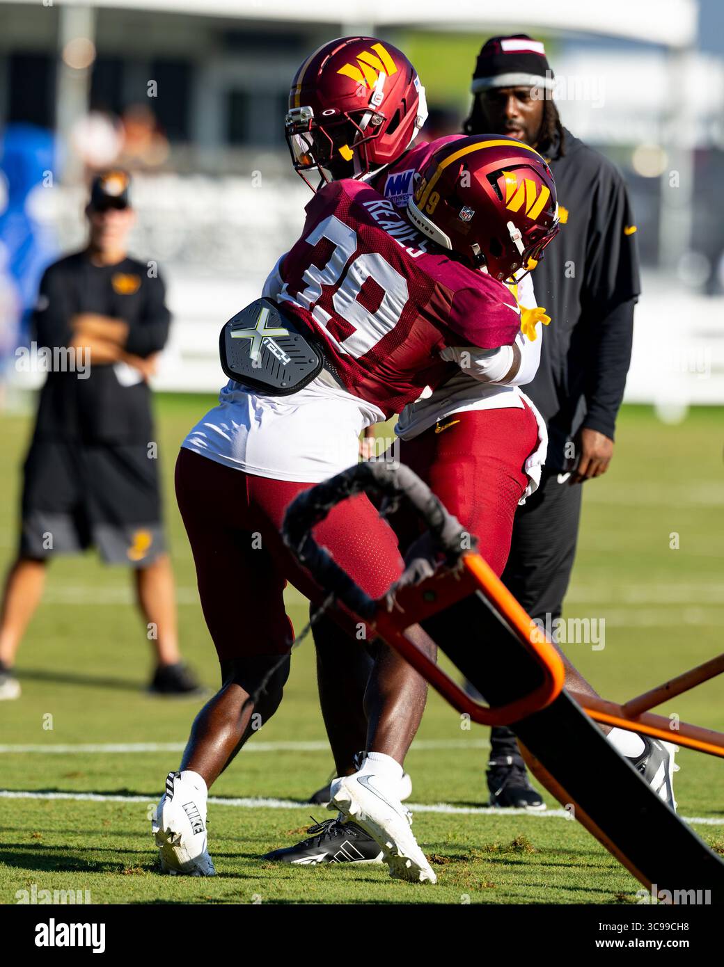 Ashburn,VA. USA; Washington Commanders safeties Tyler Owens (40) and ...