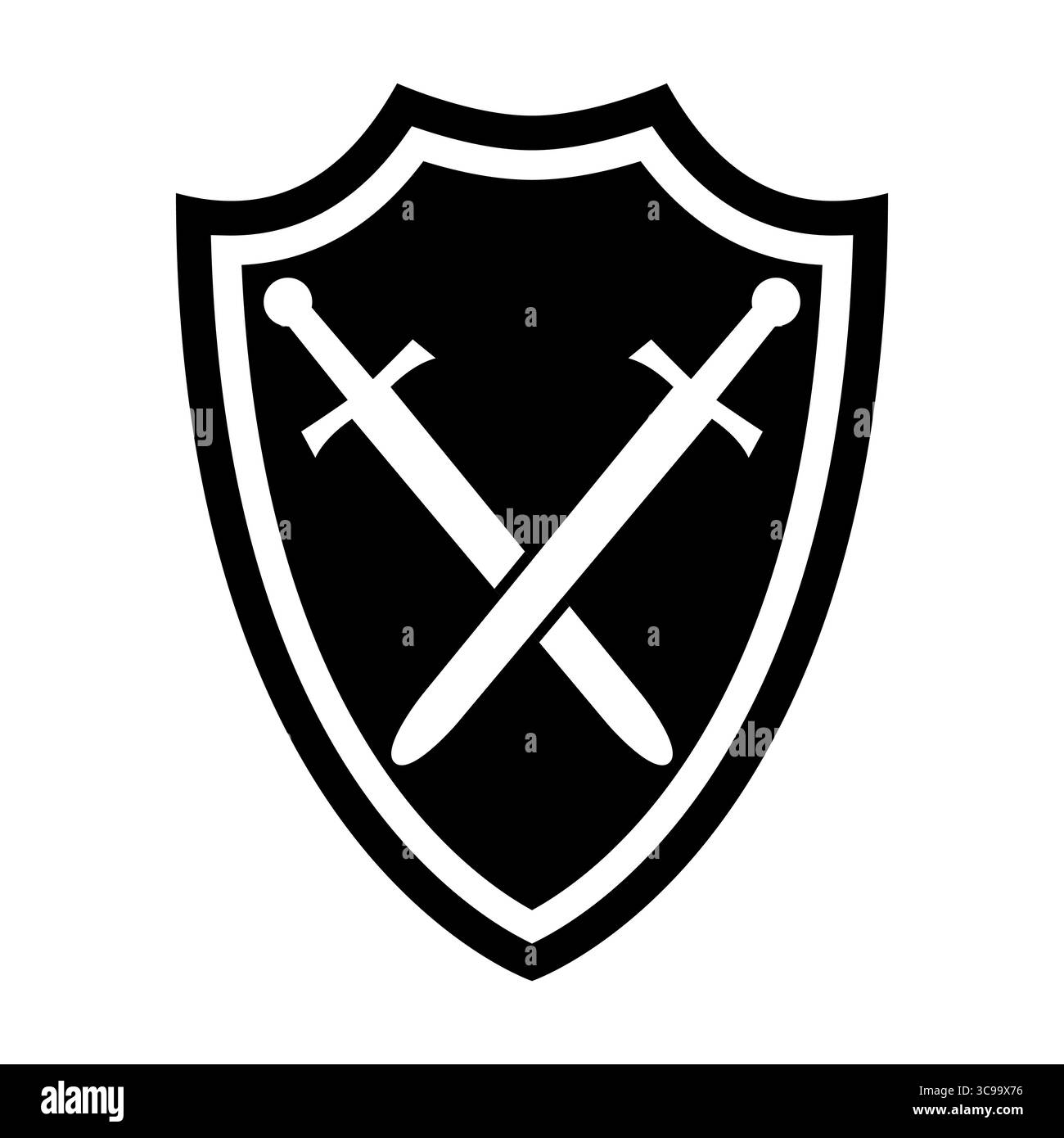 Shield and Crossed Swords Emblem. Silhouette Vector Illustration ...