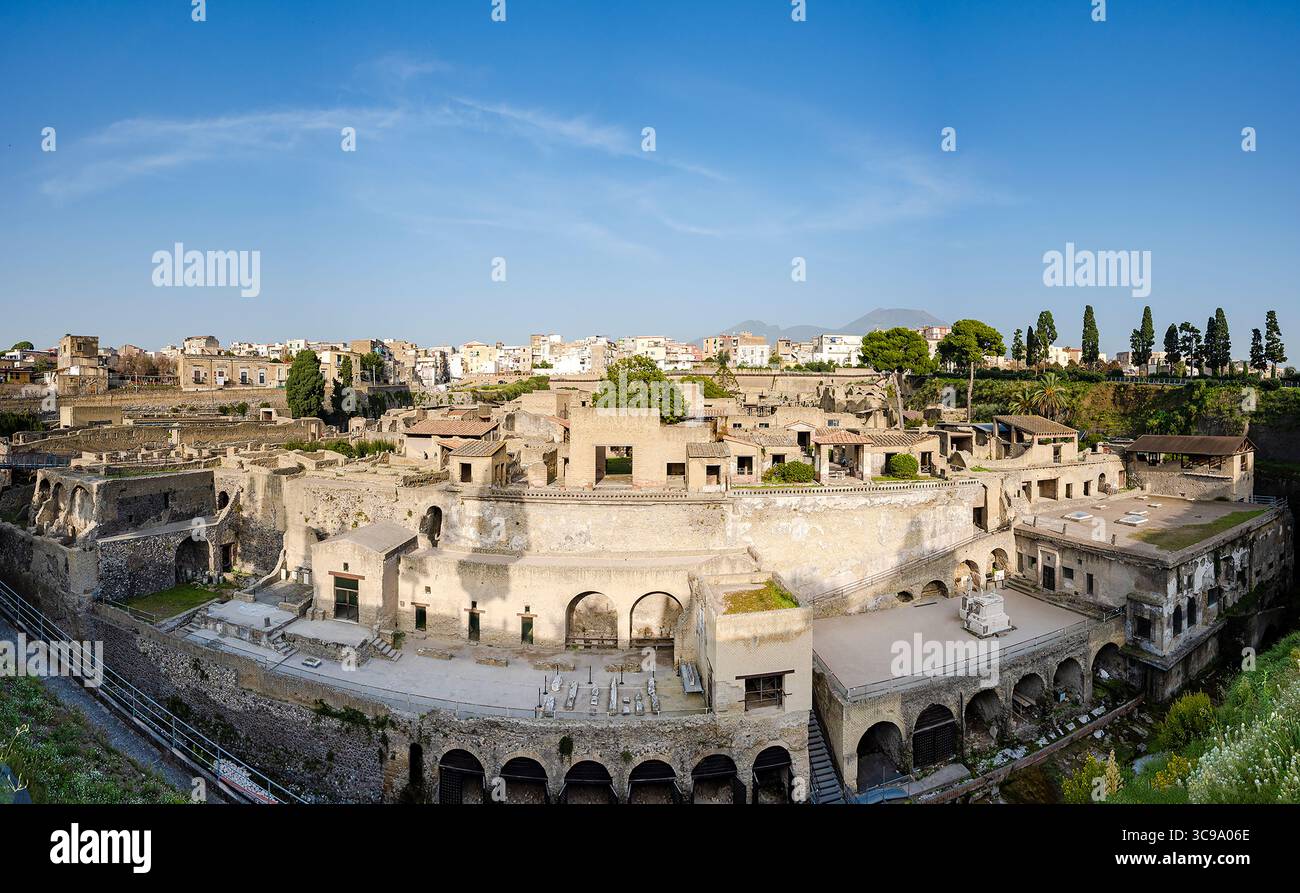 Ruins of Herculaneum, on the slopes of Vesuvius, an ancient Roman city ...