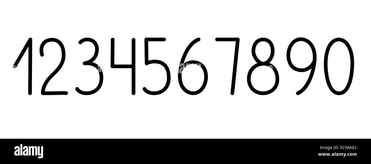 Numbers from zero to nine as a part of alphabet simple black line art ...