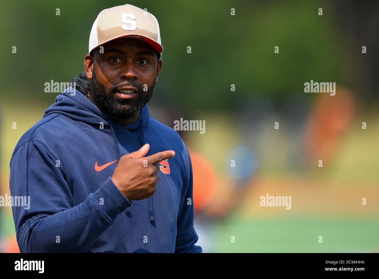 August 04, 2025: Syracuse Orange Head Coach Fran Brown gestures at ...