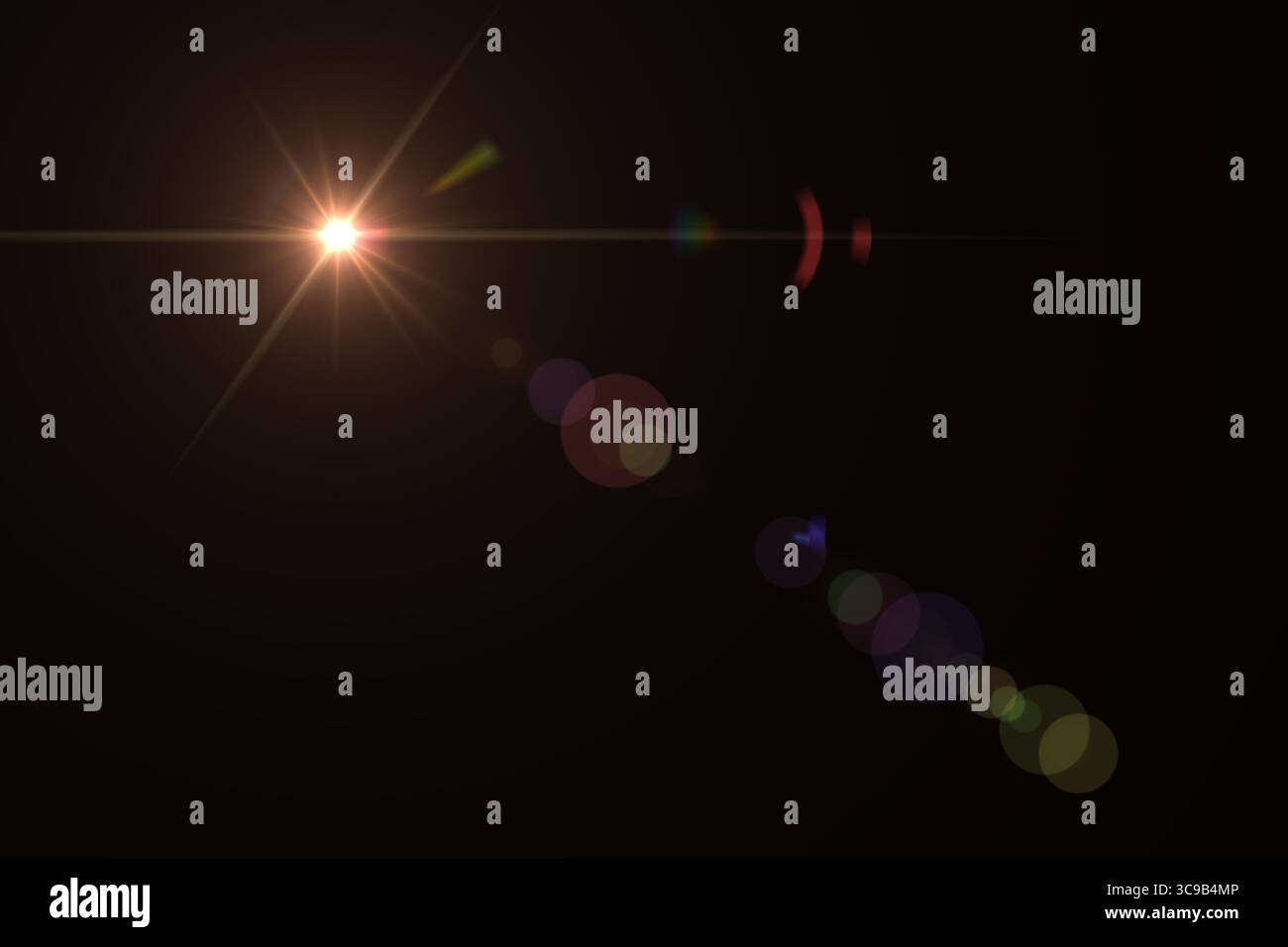 Lens flare on black. Anamorphic streak. Anamorphic filter effect. Rays light effects, overlays ...